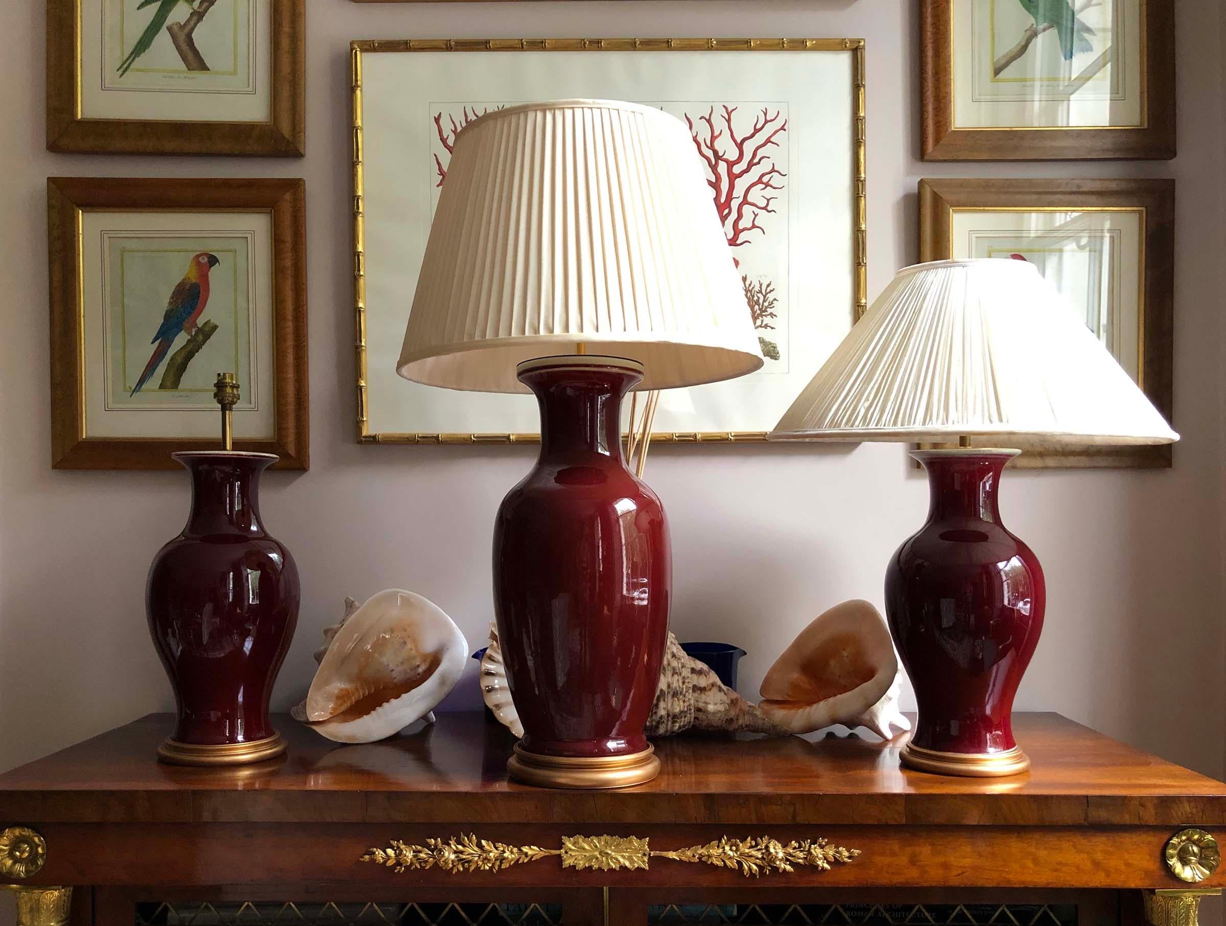 Pair of Chinese Sang de Boeuf Vase Lamps in Deep Oxblood Red Glaze For ...