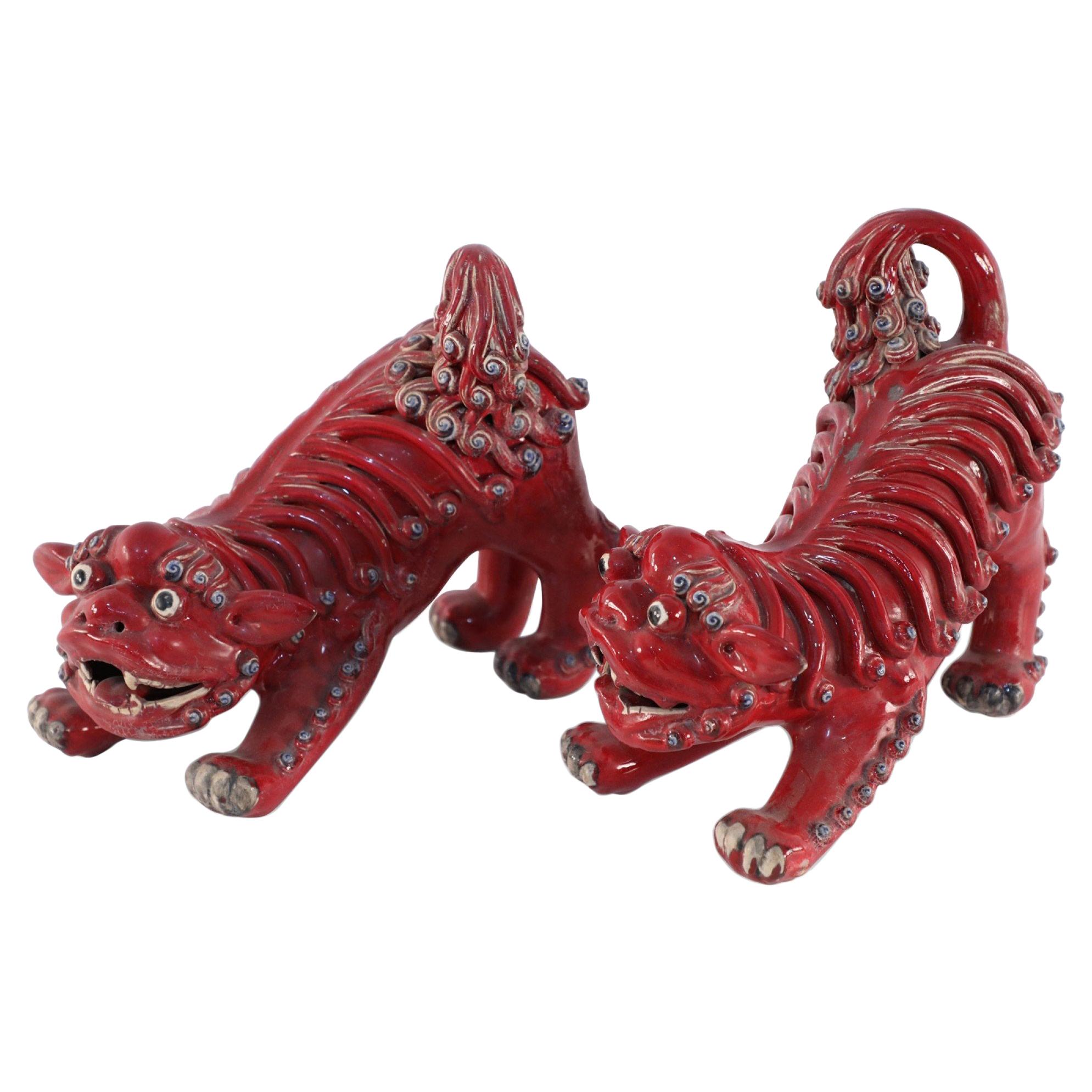 Pair of Japanese Kutani Porcelain Foo Dogs at 1stDibs