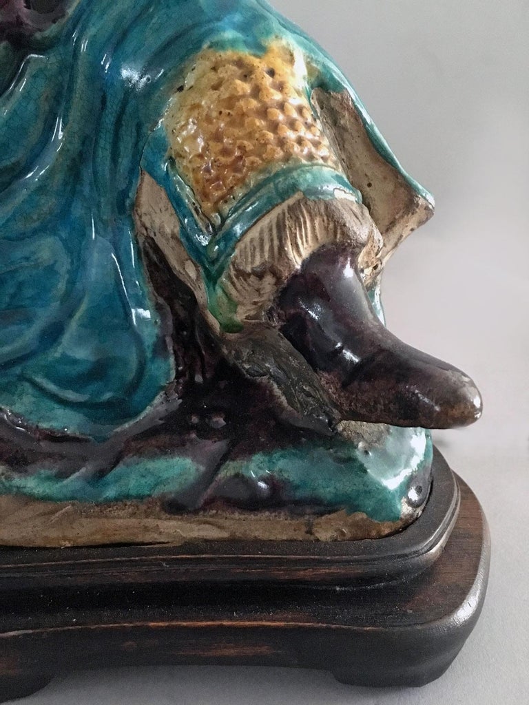 Pair of Chinese Shiwan Ware Pottery Warrior Lamps For Sale at 1stDibs