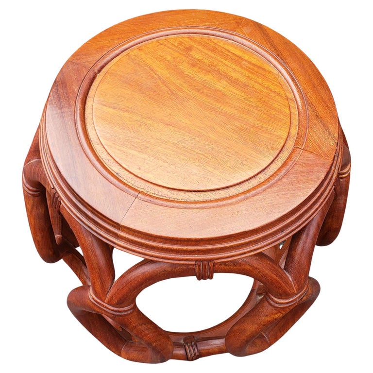 Pair of Chinese Solid Rosewood Faux Rattan Garden Style Stools or Side ...