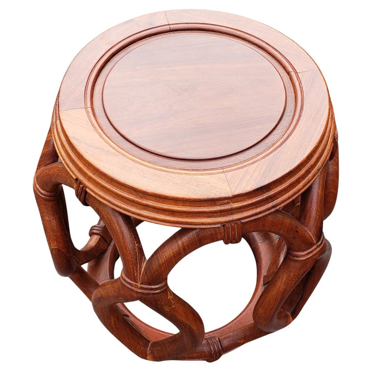 Pair of Chinese Solid Rosewood Faux Rattan Garden Style Stools or Side ...