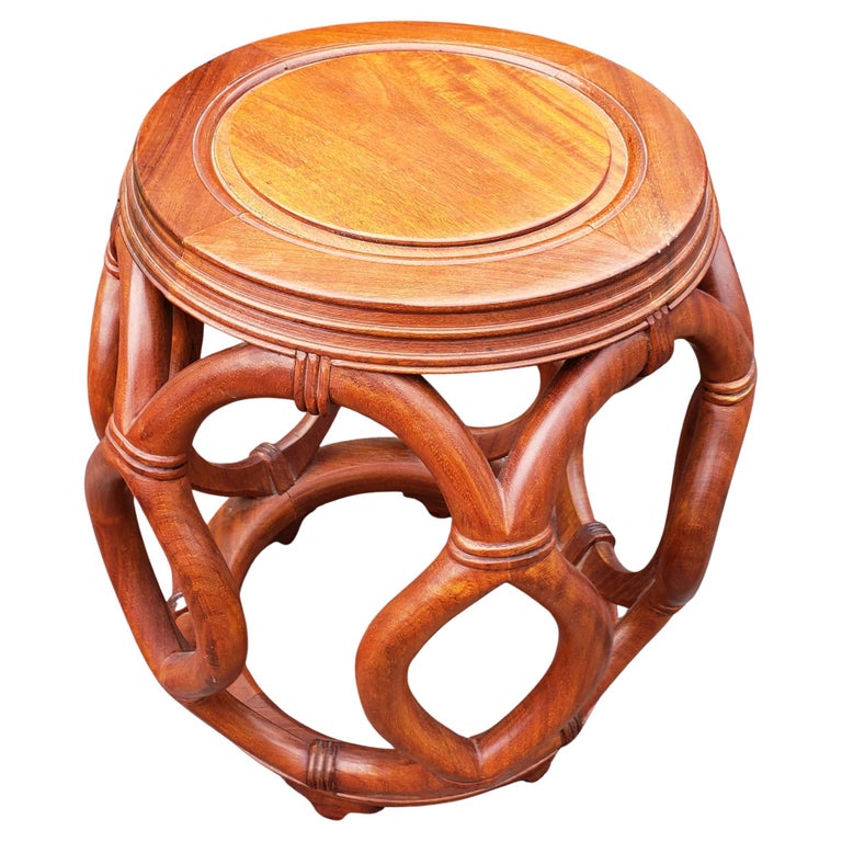 Pair of Chinese Solid Rosewood Faux Rattan Garden Style Stools or Side ...