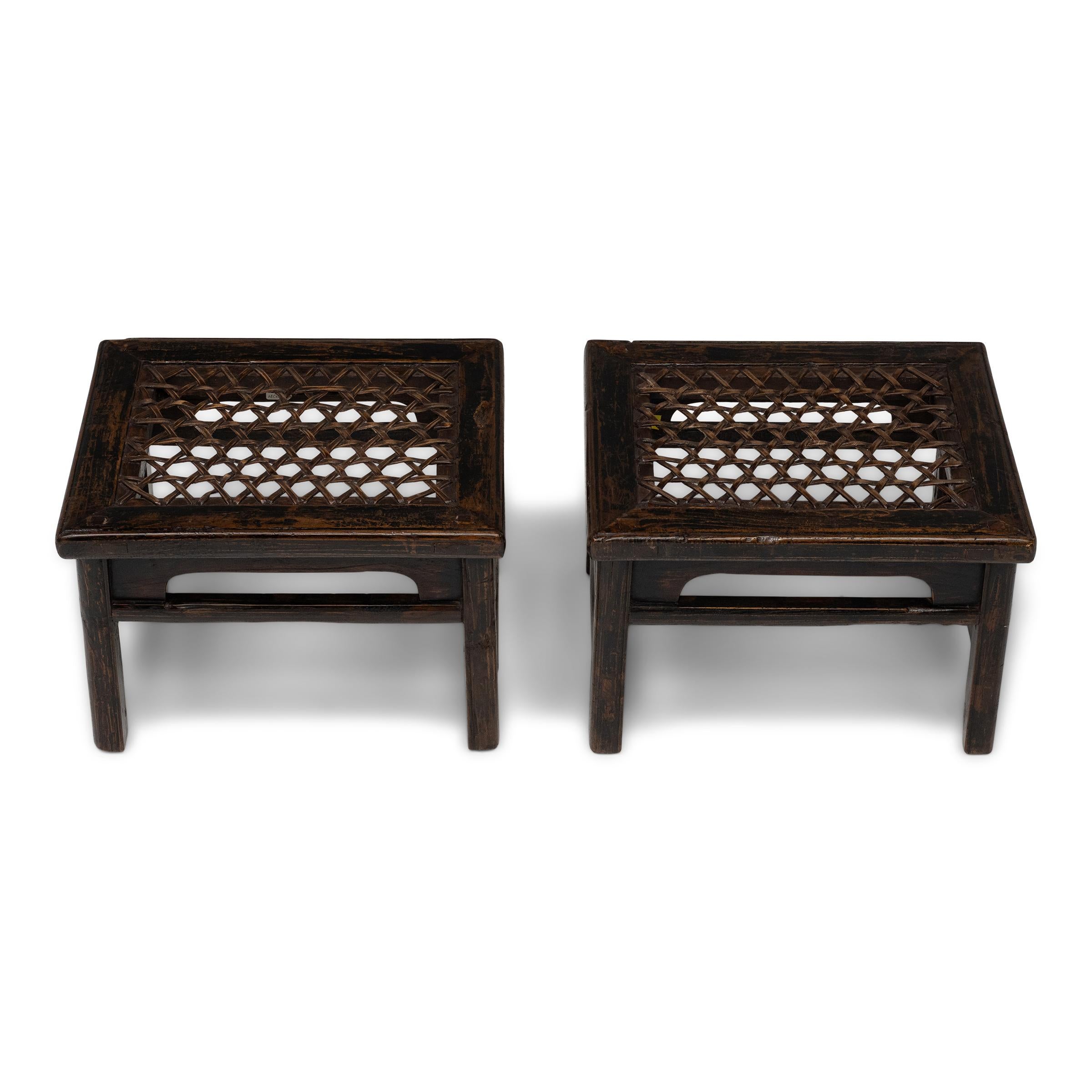 Pair of Chinese Woven Hide Stools, c. 1850 For Sale at 1stDibs