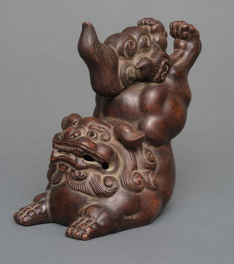 Pair of Chinese Yixing Ware Figures of Temple Lions, by the Artist Li ...
