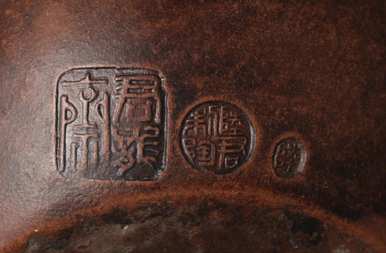 Pair of Chinese Yixing Ware Figures of Temple Lions, by the Artist Li ...