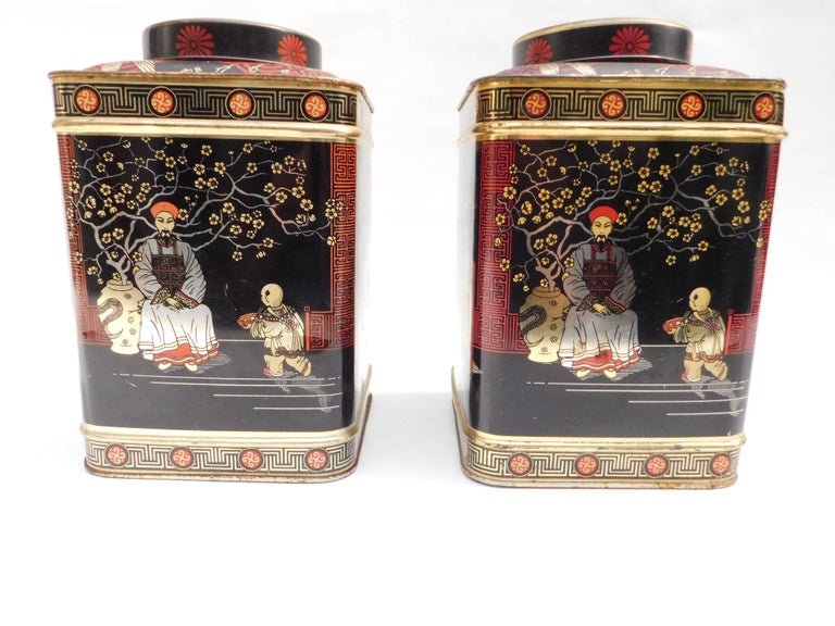 Pair of Chinoiserie Decorated Tole Tea Containers at 1stDibs