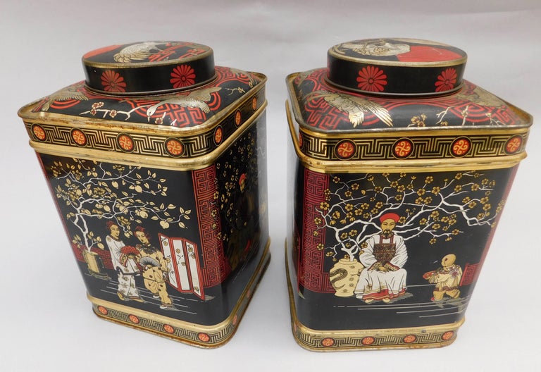 Pair of Chinoiserie Decorated Tole Tea Containers at 1stDibs