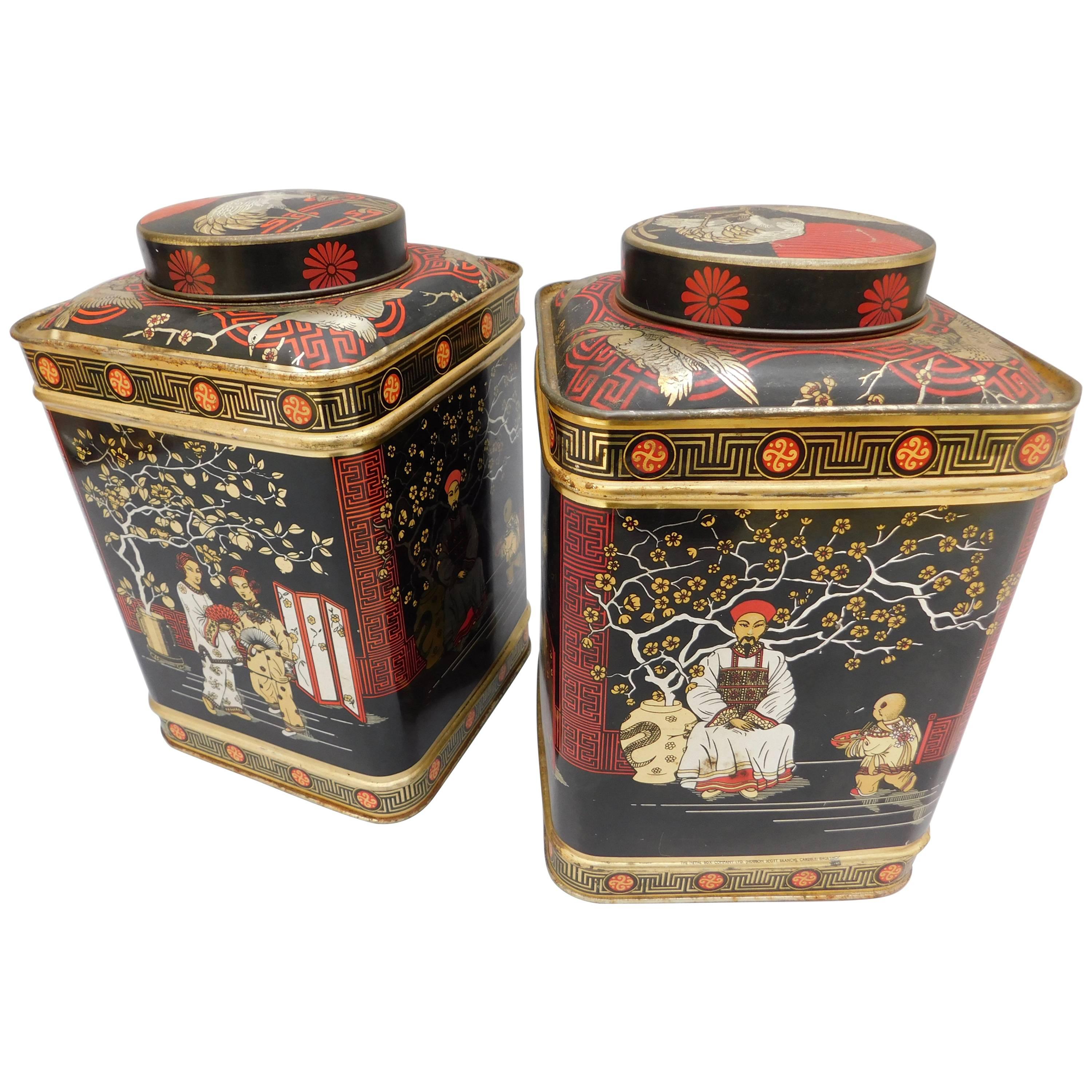 Pair of Chinoiserie Decorated Tole Tea Containers at 1stDibs