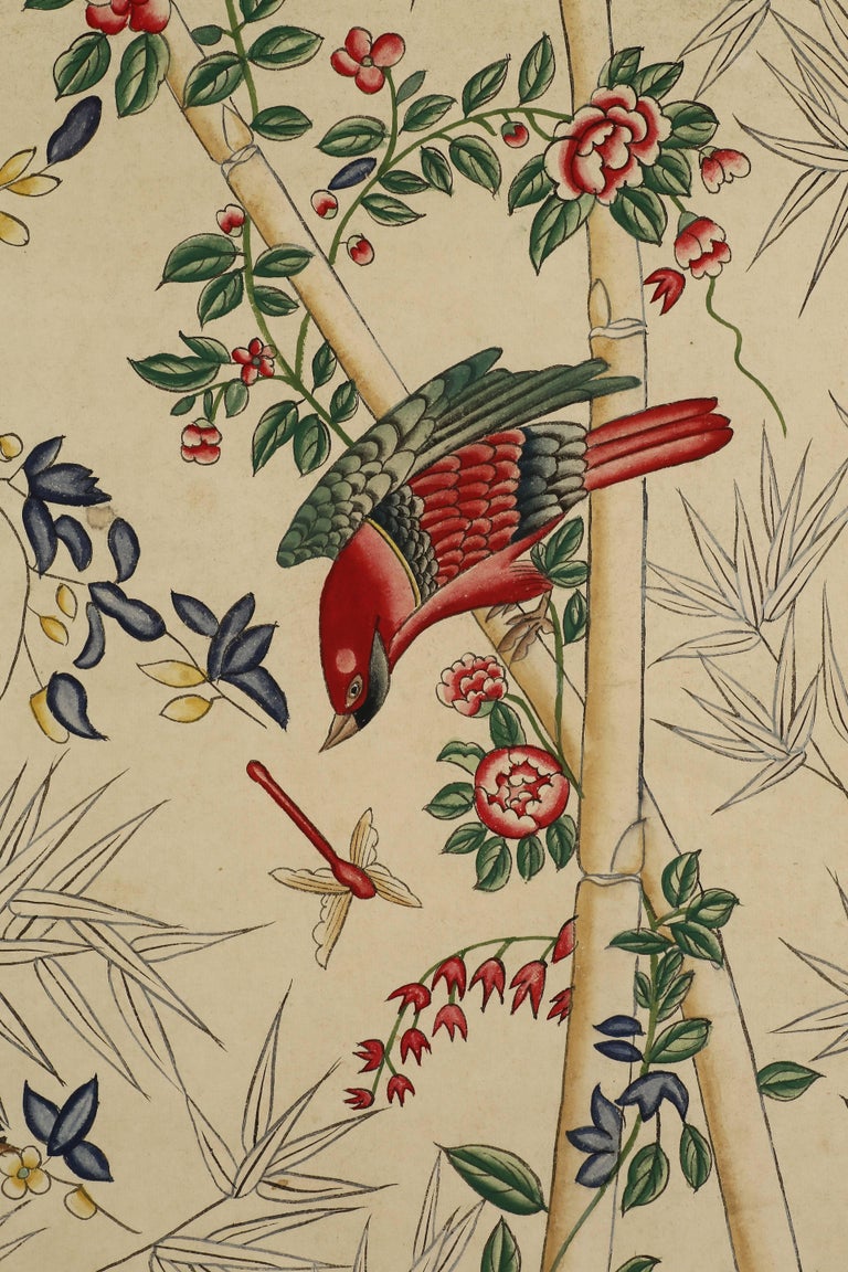 Pair of Chinoiserie Hand-Painted Paper Panels, Watercolor on Paper For ...