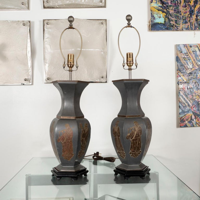 Pair of Chinoiserie Motif Table Lamps For Sale at 1stDibs