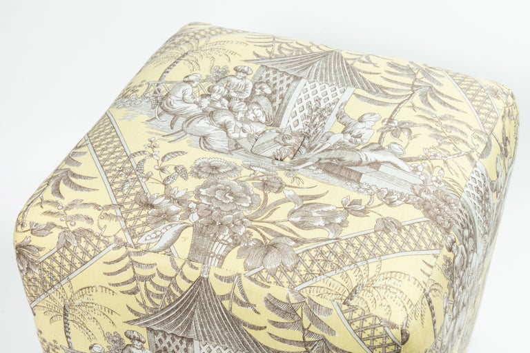 Pair of Chinoiserie Toile Ottomans For Sale at 1stDibs