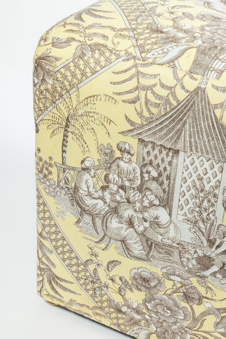 Pair of Chinoiserie Toile Ottomans For Sale at 1stDibs