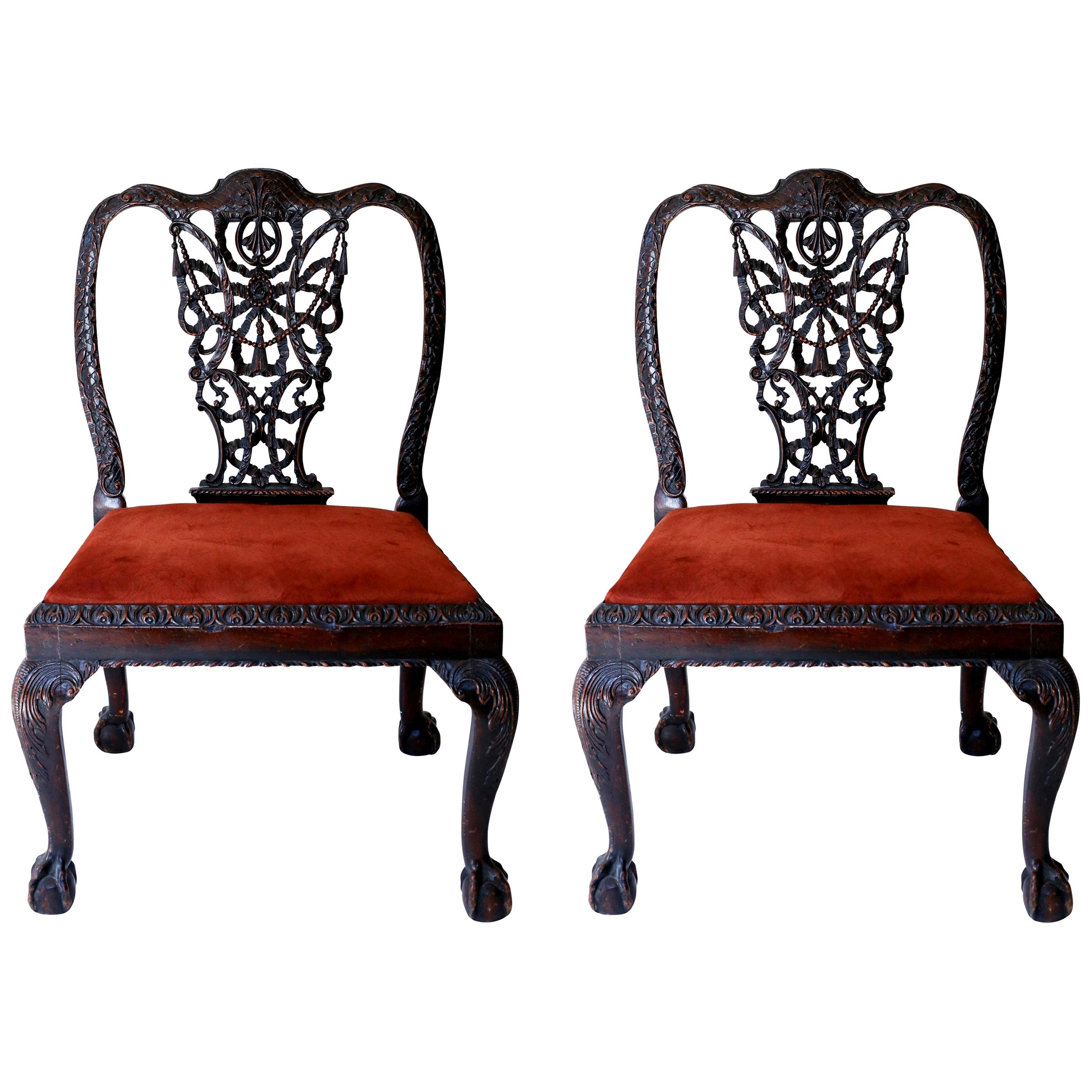 18th Century Pair of Large Chippendale Style Ribbonback Chairs at ...