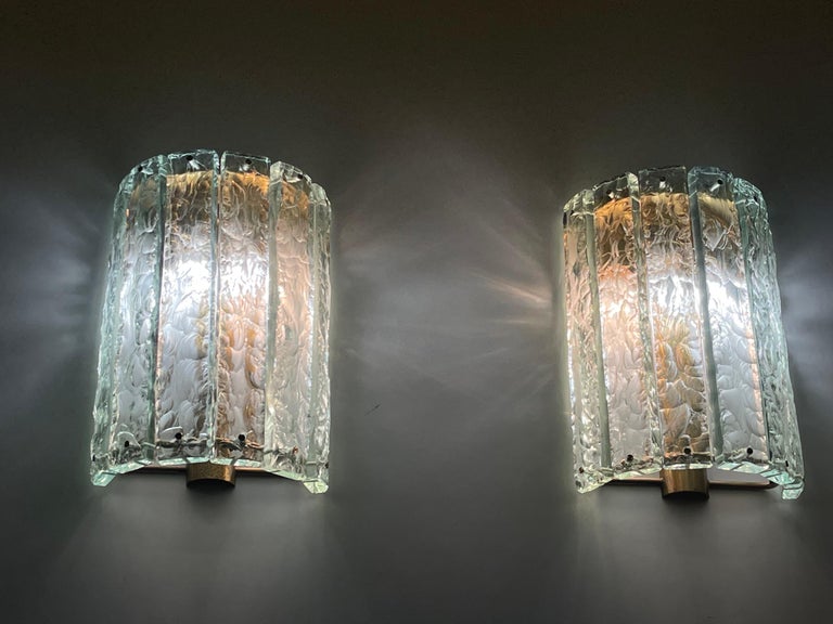 Pair of Chiseled Glass Wall Sconces by Max Ingrand for Fontana Arte ...