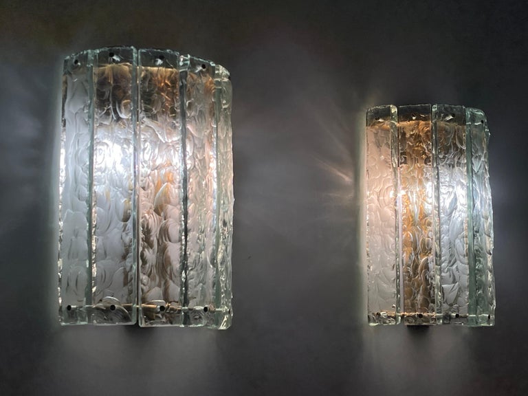 Pair of Chiseled Glass Wall Sconces by Max Ingrand for Fontana Arte ...