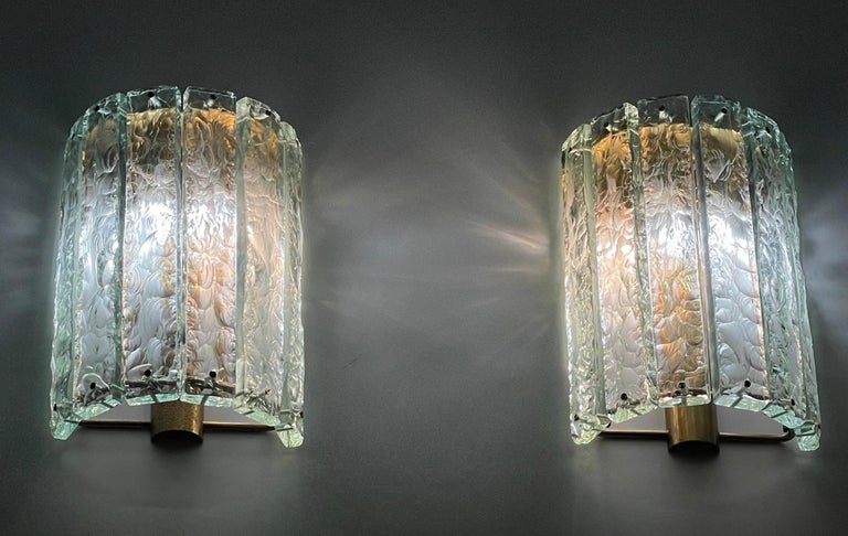 Pair of Chiseled Glass Wall Sconces by Max Ingrand for Fontana Arte ...