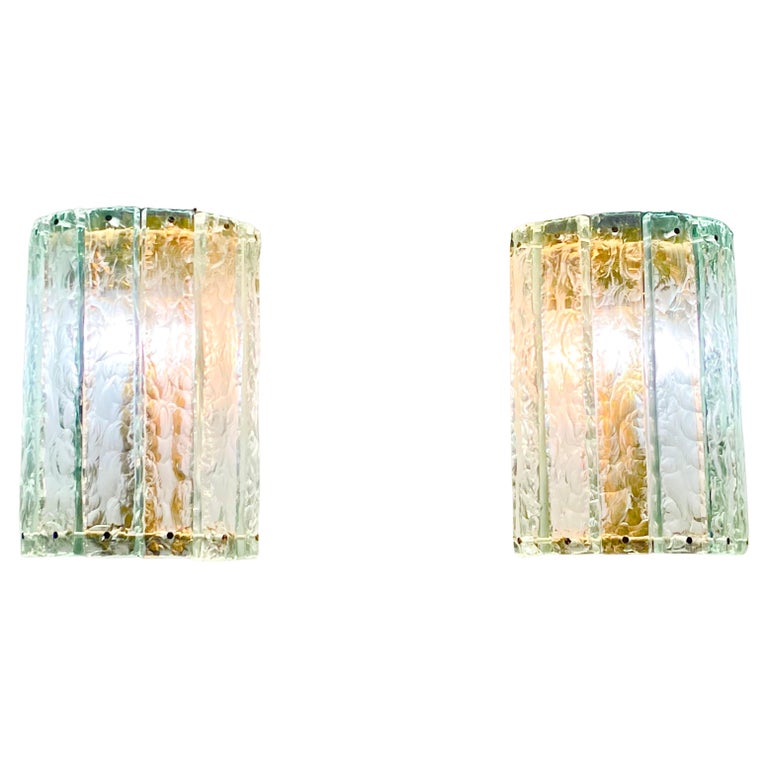Pair of Chiseled Glass Wall Sconces by Max Ingrand for Fontana Arte ...