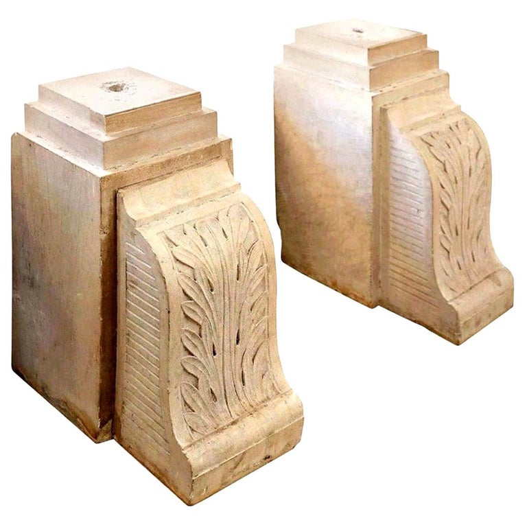Pair of Chiseled Light Gray Limestone Corbels For Sale at 1stDibs