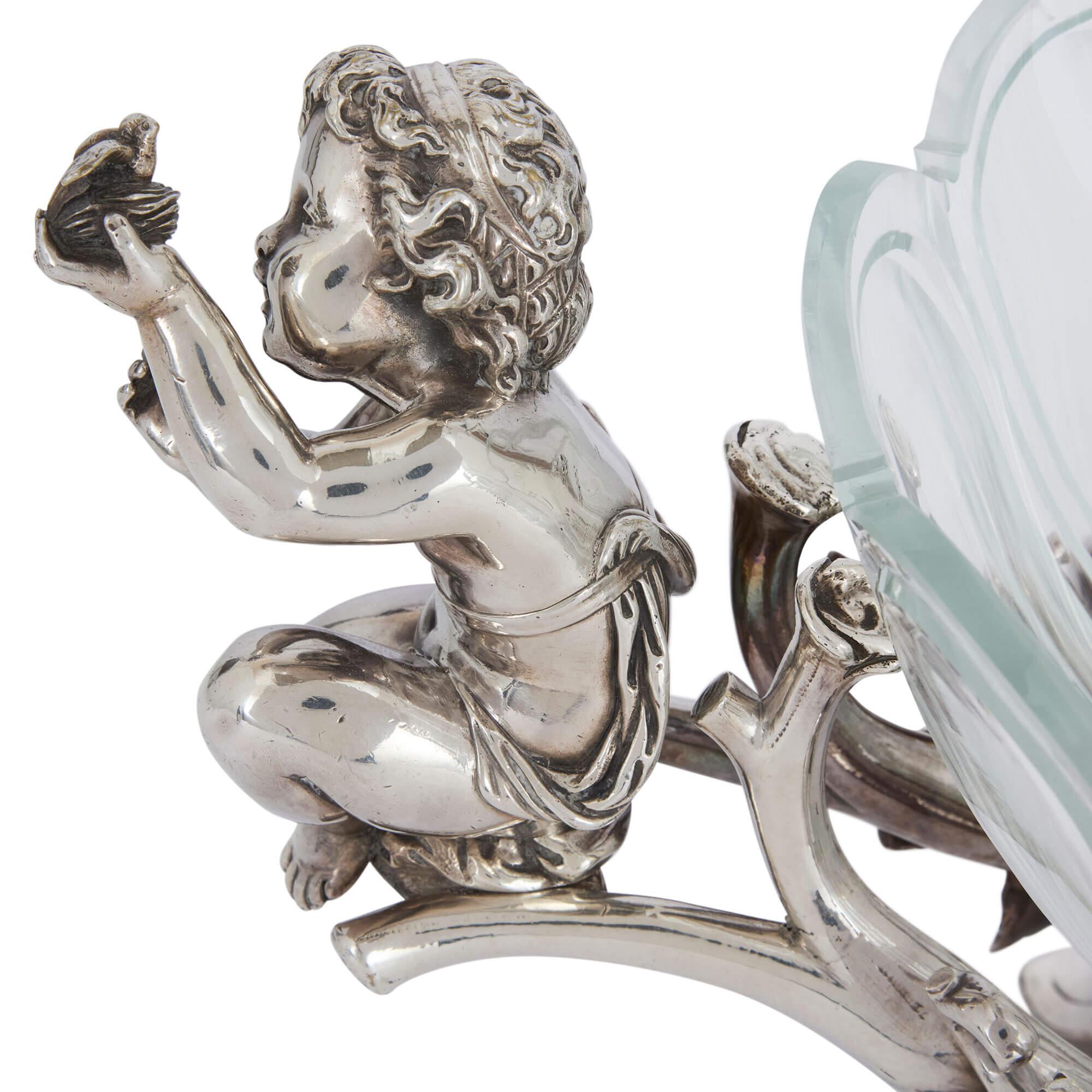 Pair of Christofle Cut-Glass and Silvered Bronze Centrepieces For Sale at 1stDibs