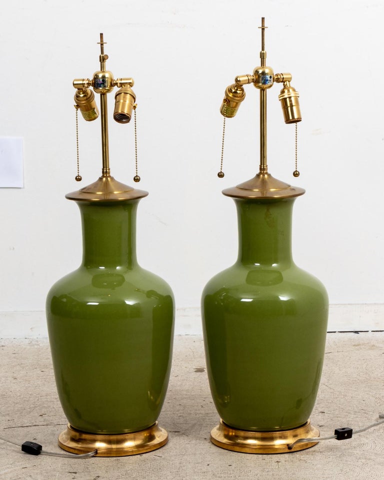 Pair of Christopher Spitzmiller Green Avocado Large Lamps at 1stDibs