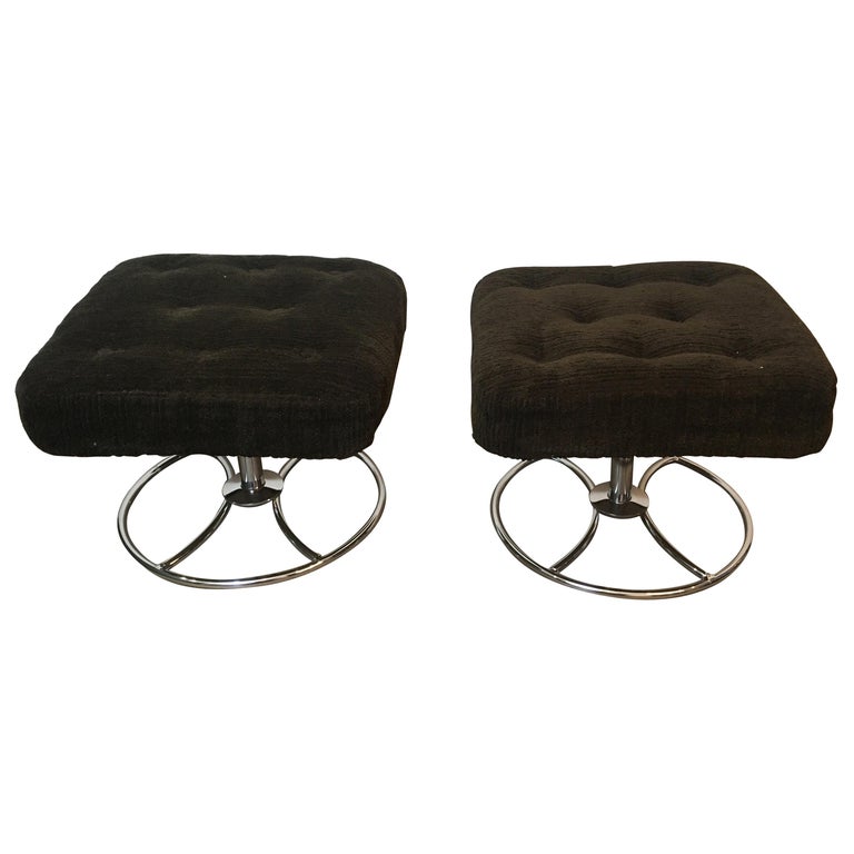 Pair of Chrome and Velvet Swivel Ottoman, French, circa 1970 For Sale ...