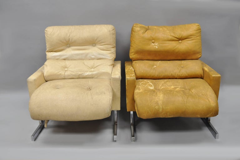 Pair of Chrome Club Lounge Chairs after Milo Baughman by Cimon Limited ...