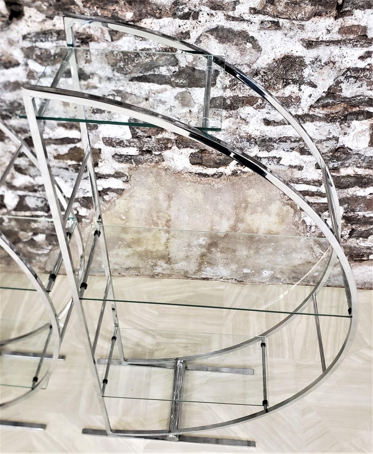 Pair of Chrome and Glass Half Moon Art Deco Styled Ladder Back Book ...