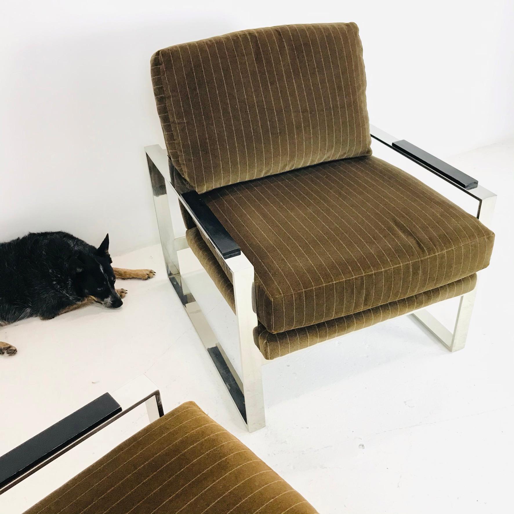 Pair of Chrome Lounge Chairs in the style of Milo Baughman at 1stDibs