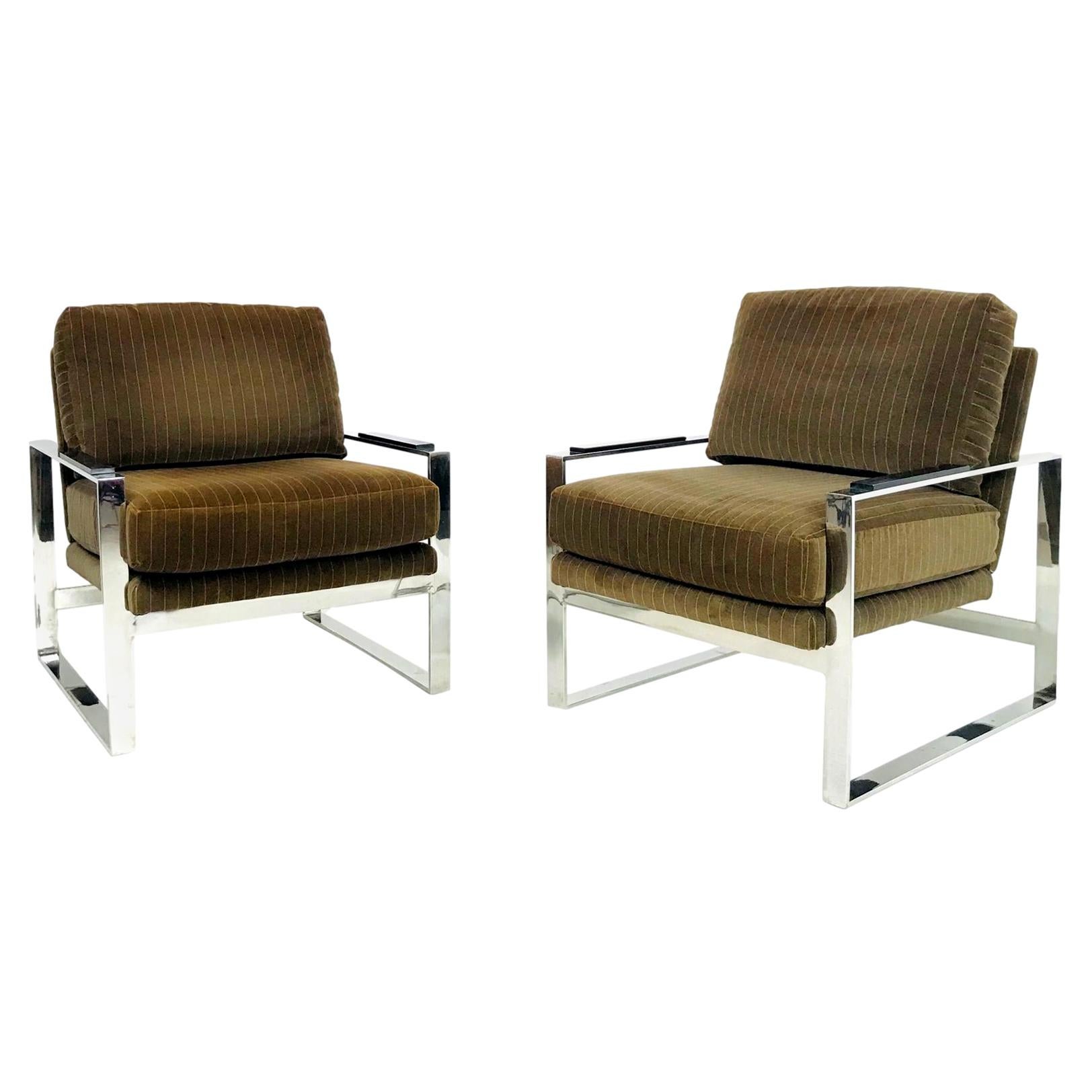 Pair of Chrome Lounge Chairs in the style of Milo Baughman at 1stDibs