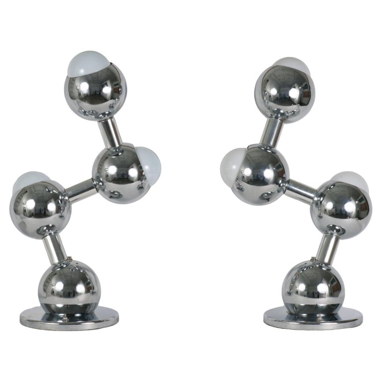 Pair of Chrome Molecule Lamps For Sale at 1stDibs