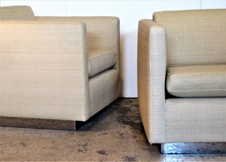 Pair of Chrome Platform Base Floating Cube Lounge Chairs at 1stDibs