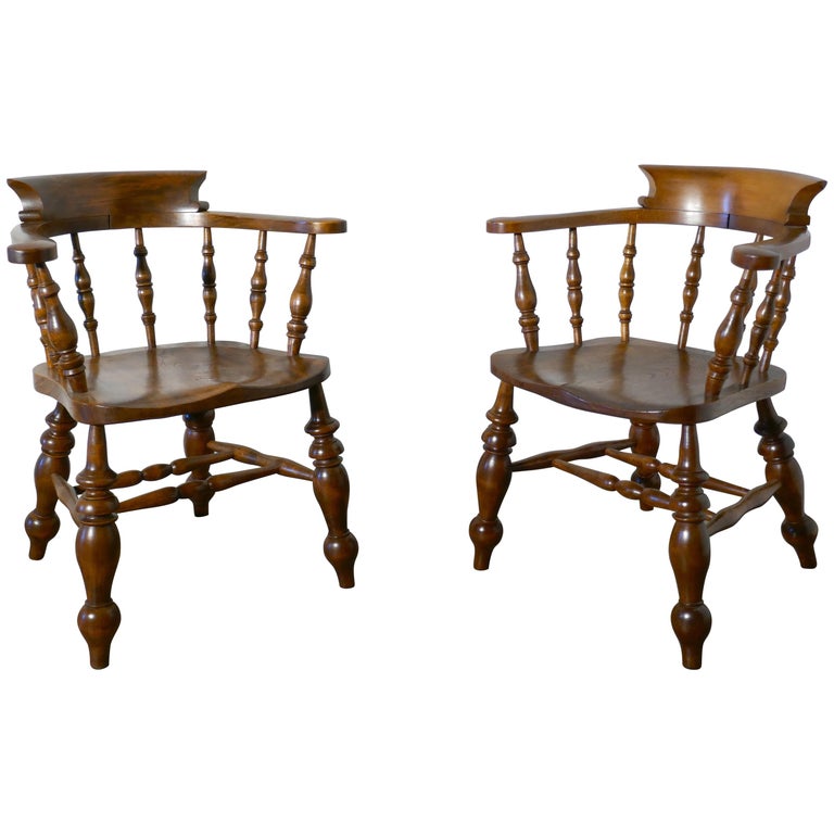 Pair of Chunky Elm Smokers Bow Office or Desk Chairs at 1stDibs
