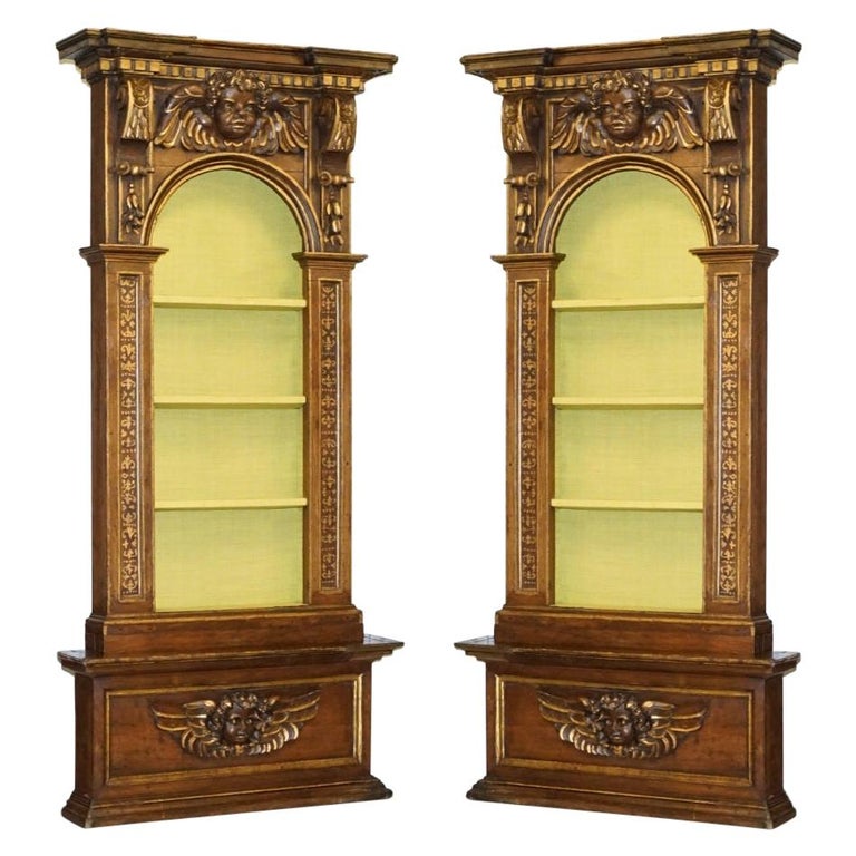 Pair of circa 1700 Baroque Walnut and Parcel Gilt Library Bookcases ...