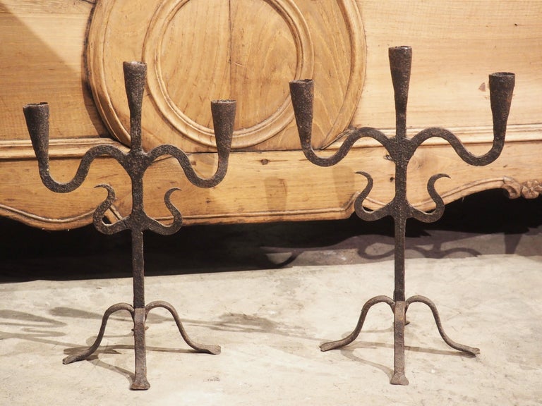 Pair of Hand Forged Iron Candle Holders from Spain, circa 1800 For Sale ...