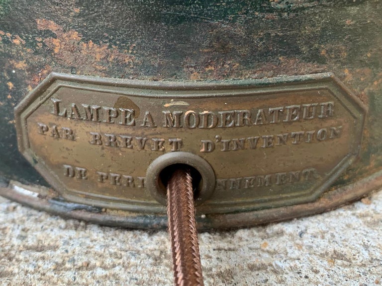 Pair of circa 1830s French Green Tole and Brass Carcel Lamps with Maker ...