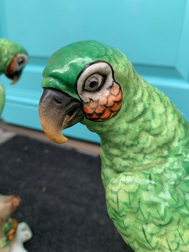 Pair of Circa 1880s Edme Samson French Glazed Porcelain Parrots on ...
