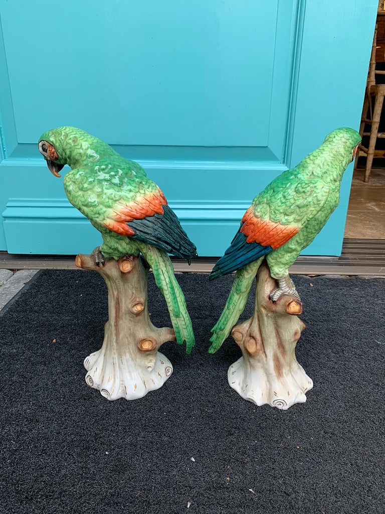 Pair of Circa 1880s Edme Samson French Glazed Porcelain Parrots on ...