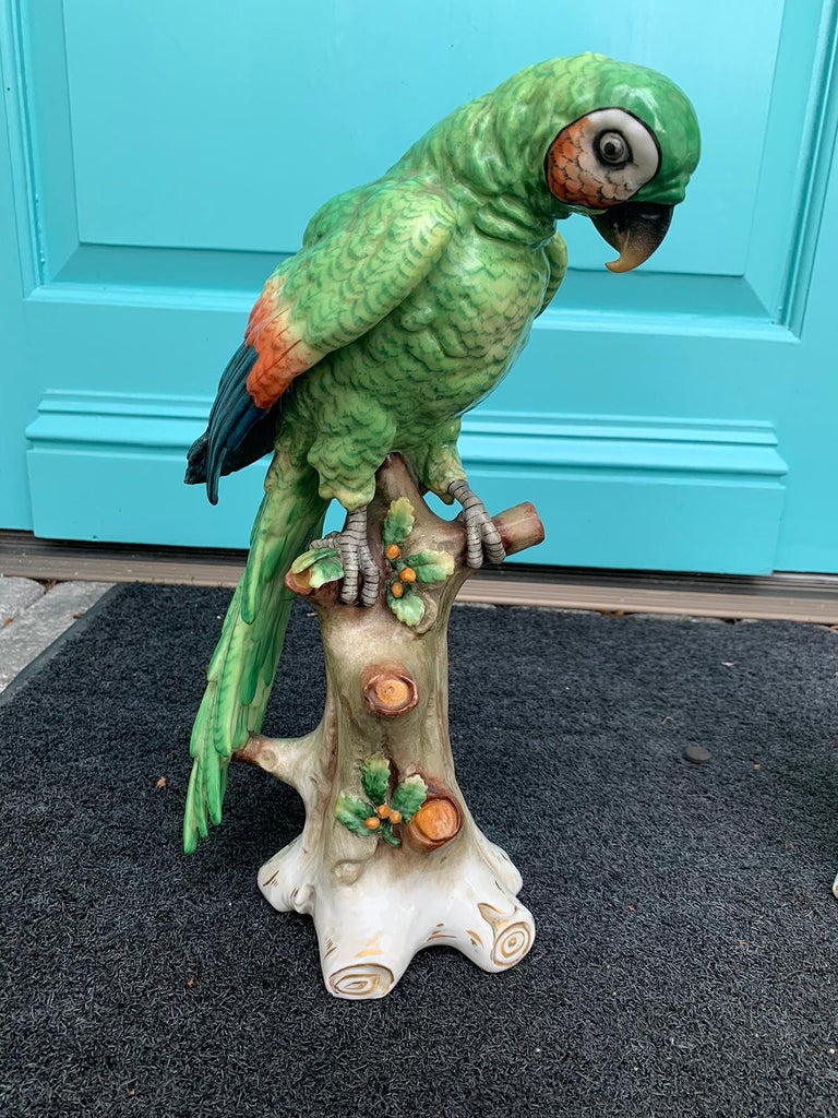 Pair of Circa 1880s Edme Samson French Glazed Porcelain Parrots on ...
