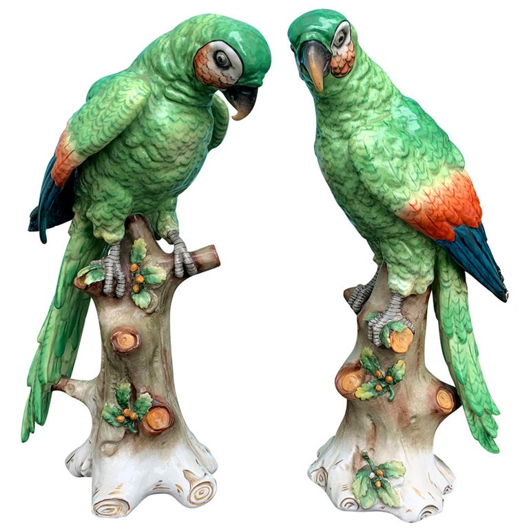 Pair of Circa 1880s Edme Samson French Glazed Porcelain Parrots on ...