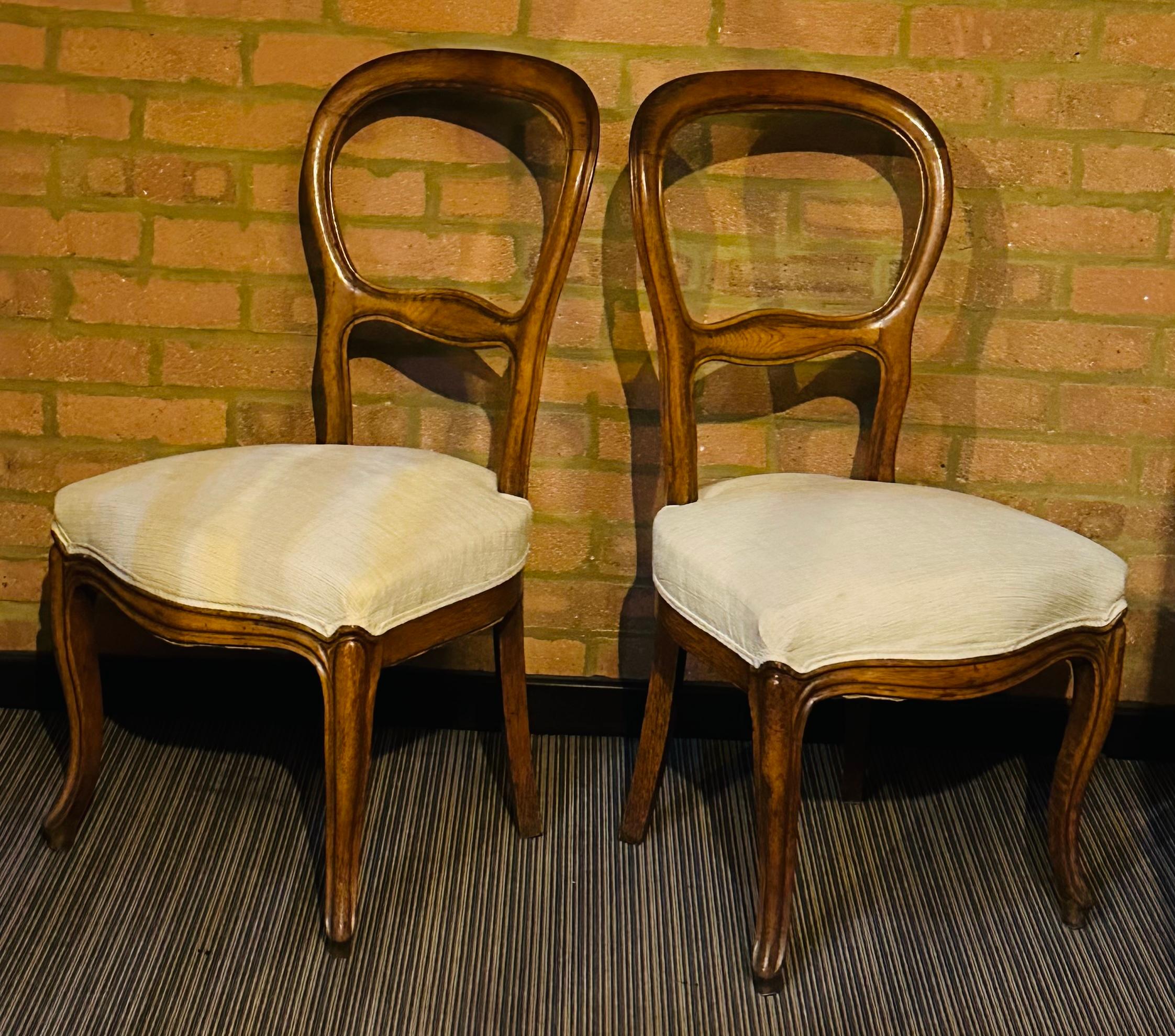 Pair of Circa 1900s Victorian Oak Balloon Back Chairs Reupholstered For ...