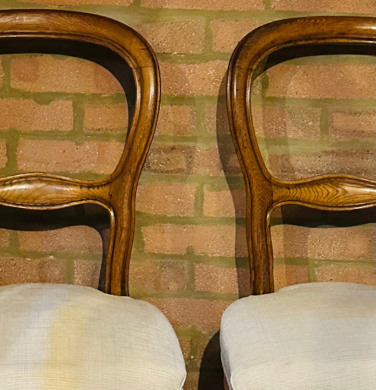 Pair of Circa 1900s Victorian Oak Balloon Back Chairs Reupholstered For ...