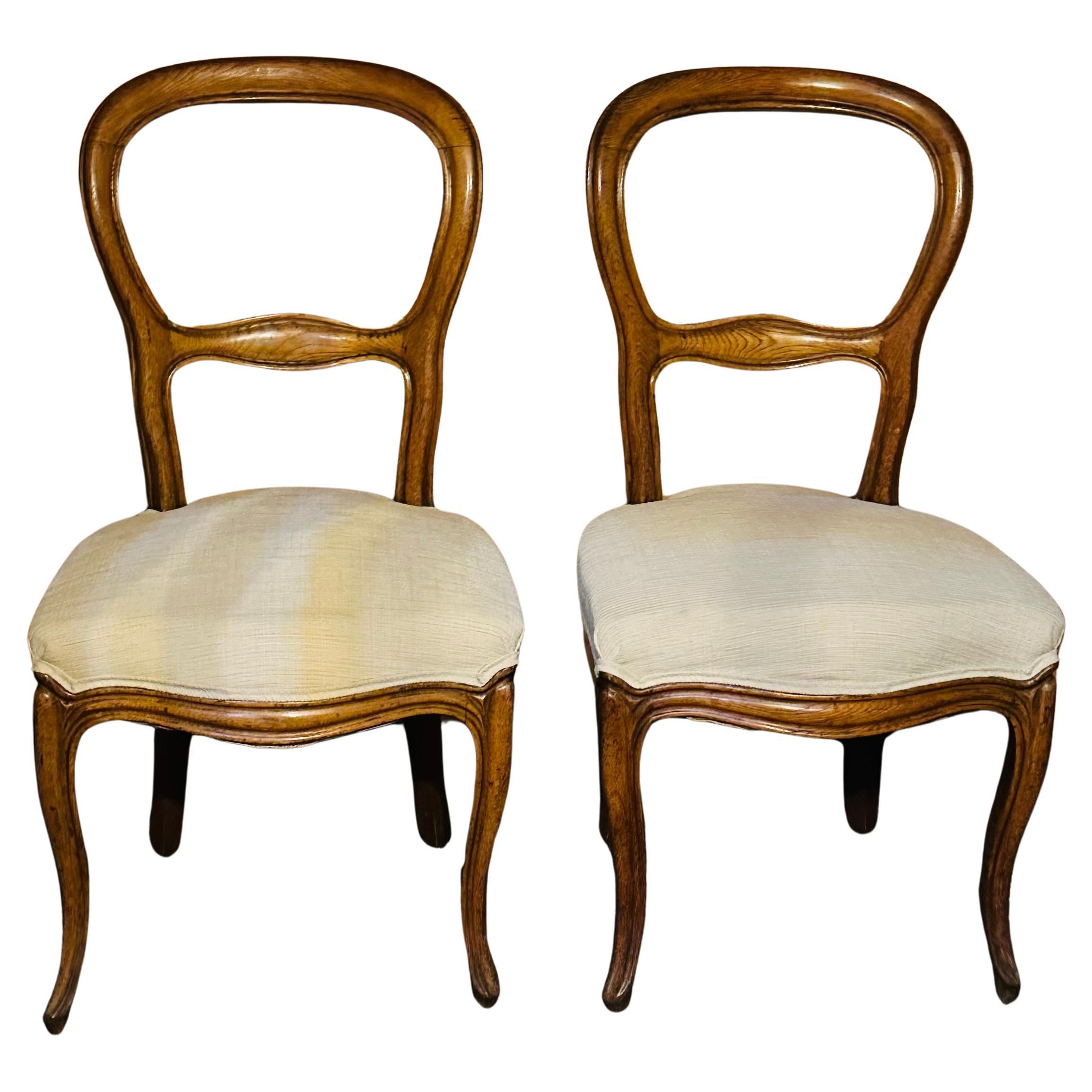 Pair of Circa 1900s Victorian Oak Balloon Back Chairs Reupholstered For ...