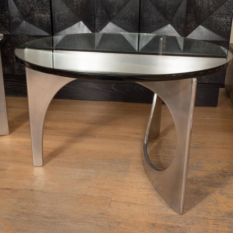 Pair of Circular Stainless Steel Side Tables For Sale at 1stDibs