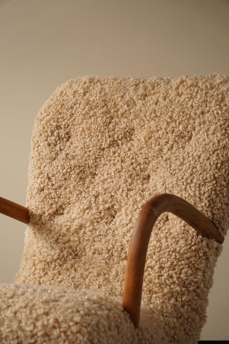 Pair of Clam Lounge Chairs in Lambswool, Skive Møbelfabrik, Denmark ...