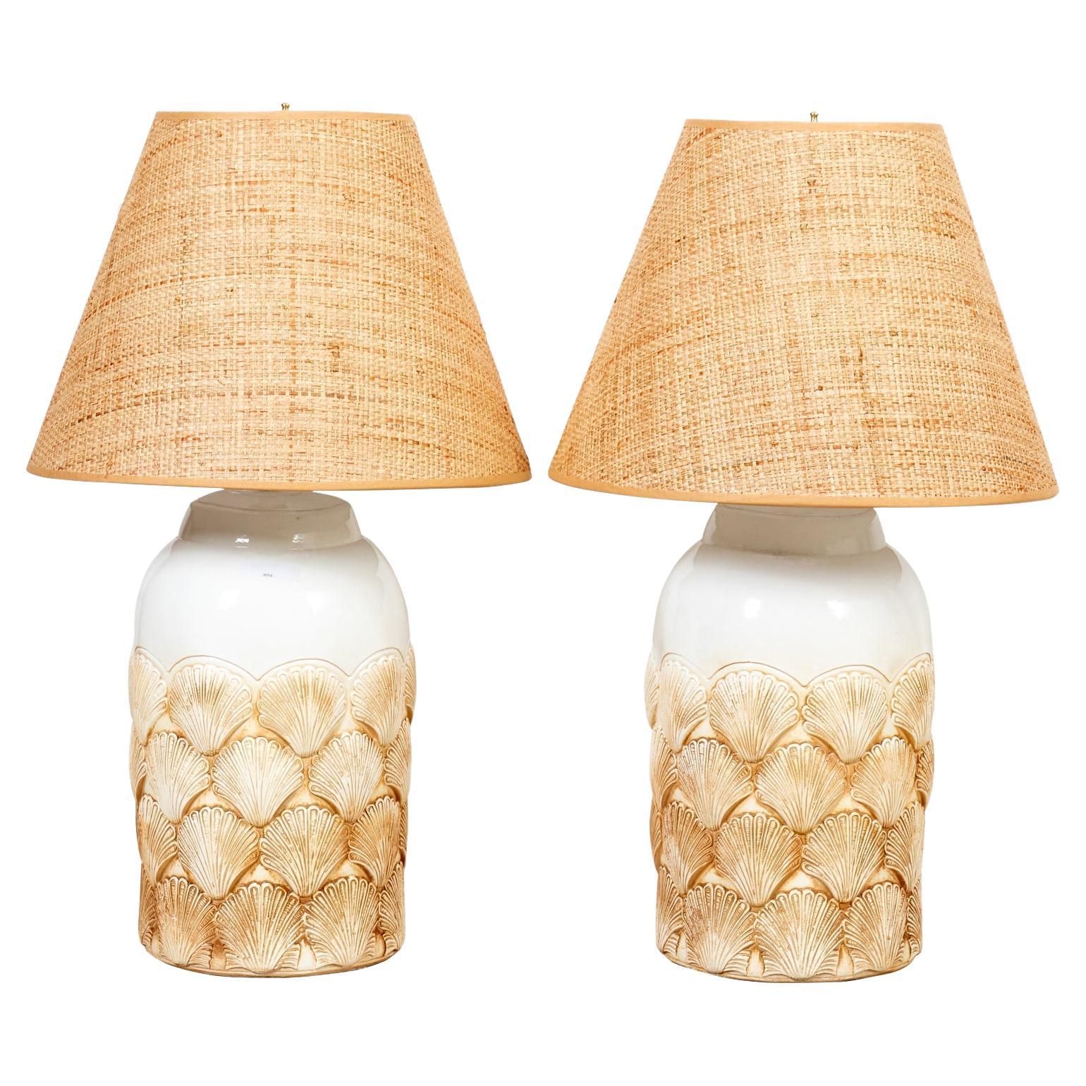 pair of Pink Murano glass clam shell lamps at 1stDibs