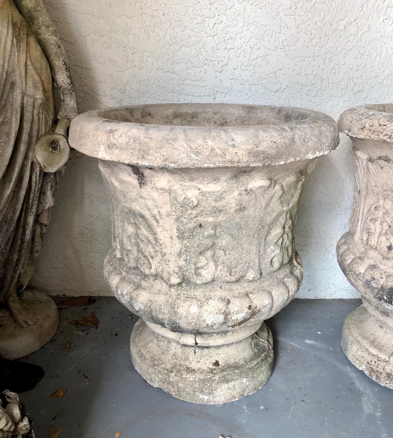 Pair of Classic Cast Stone Garden Urns with Acanthus Leaf Scrollwork ...