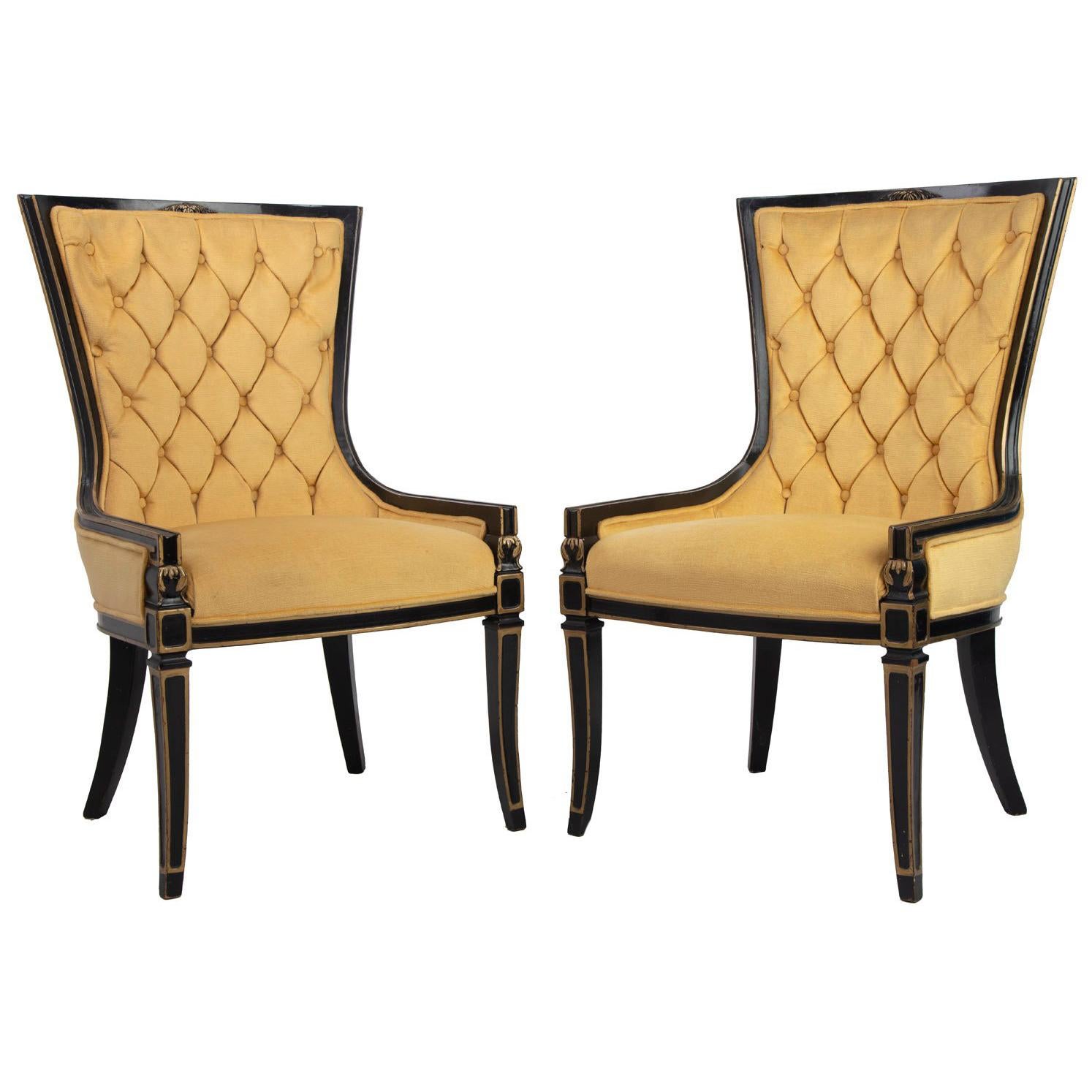 Pair of Classic Greek Vintage Gold Velvet, Gold Trimmed, Black Lacqered ...
