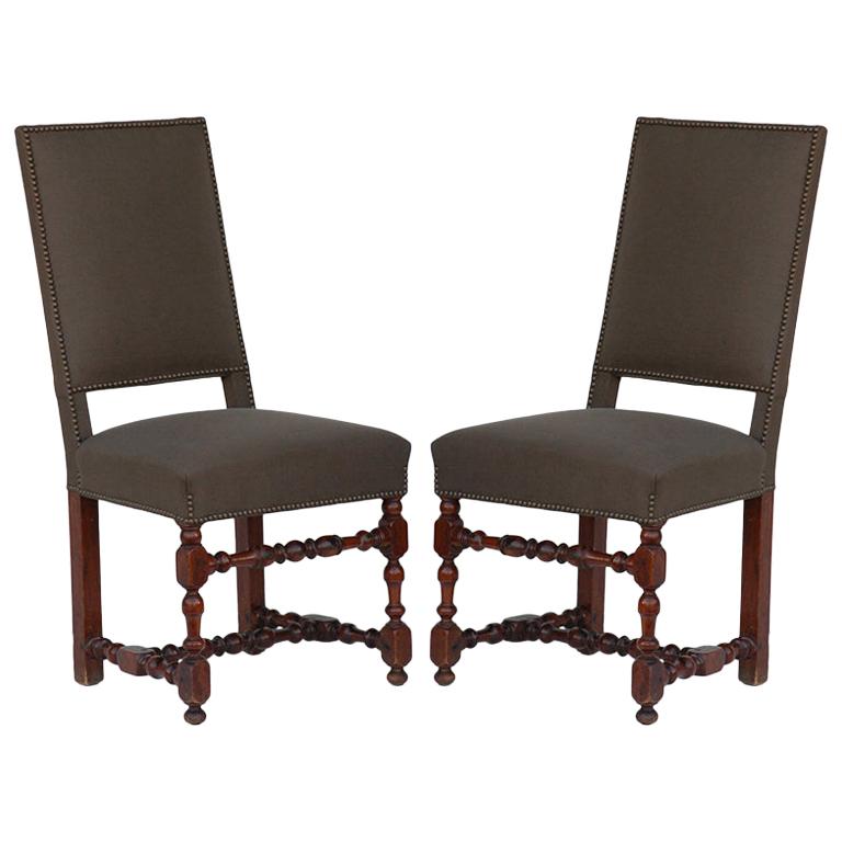 Pair of Classic Turned Wood Louis XIII Style Side Chairs For Sale at ...