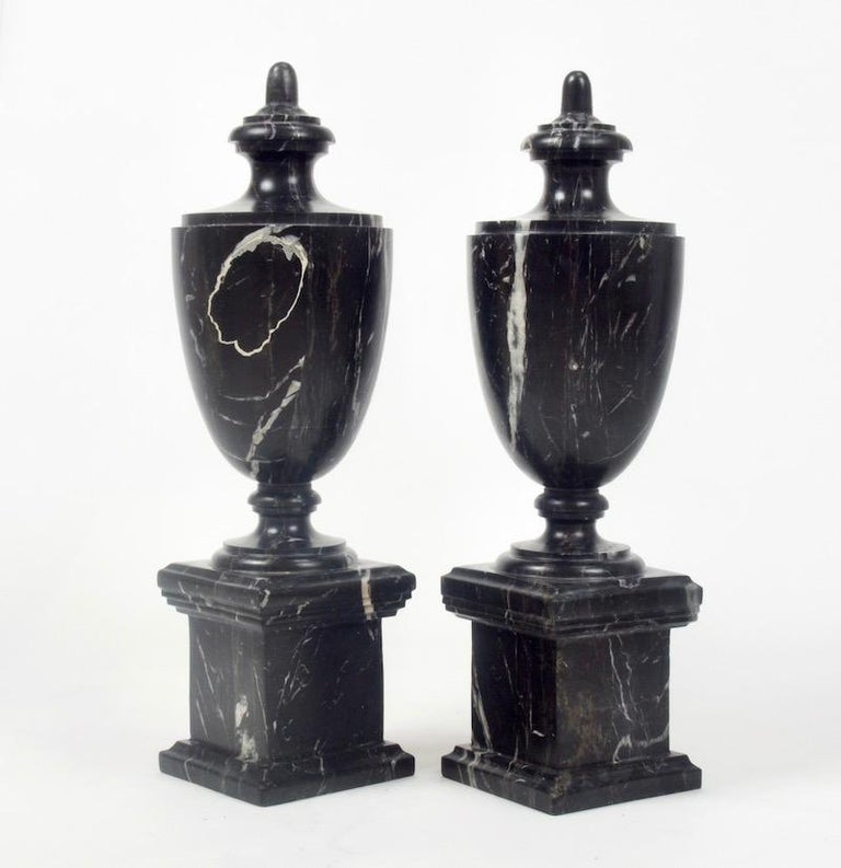 Pair of Classical Black Marble Urns For Sale at 1stDibs