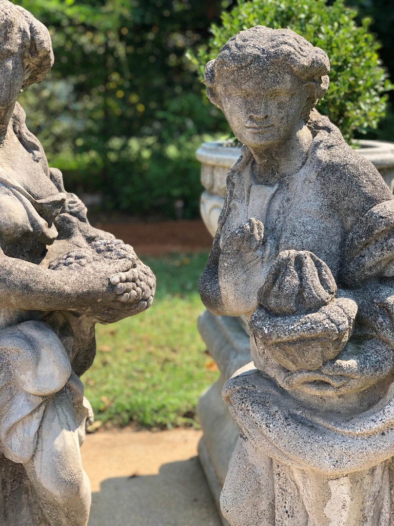 Pair of Classical Cast Stone Four Seasons Garden Statues For Sale at ...